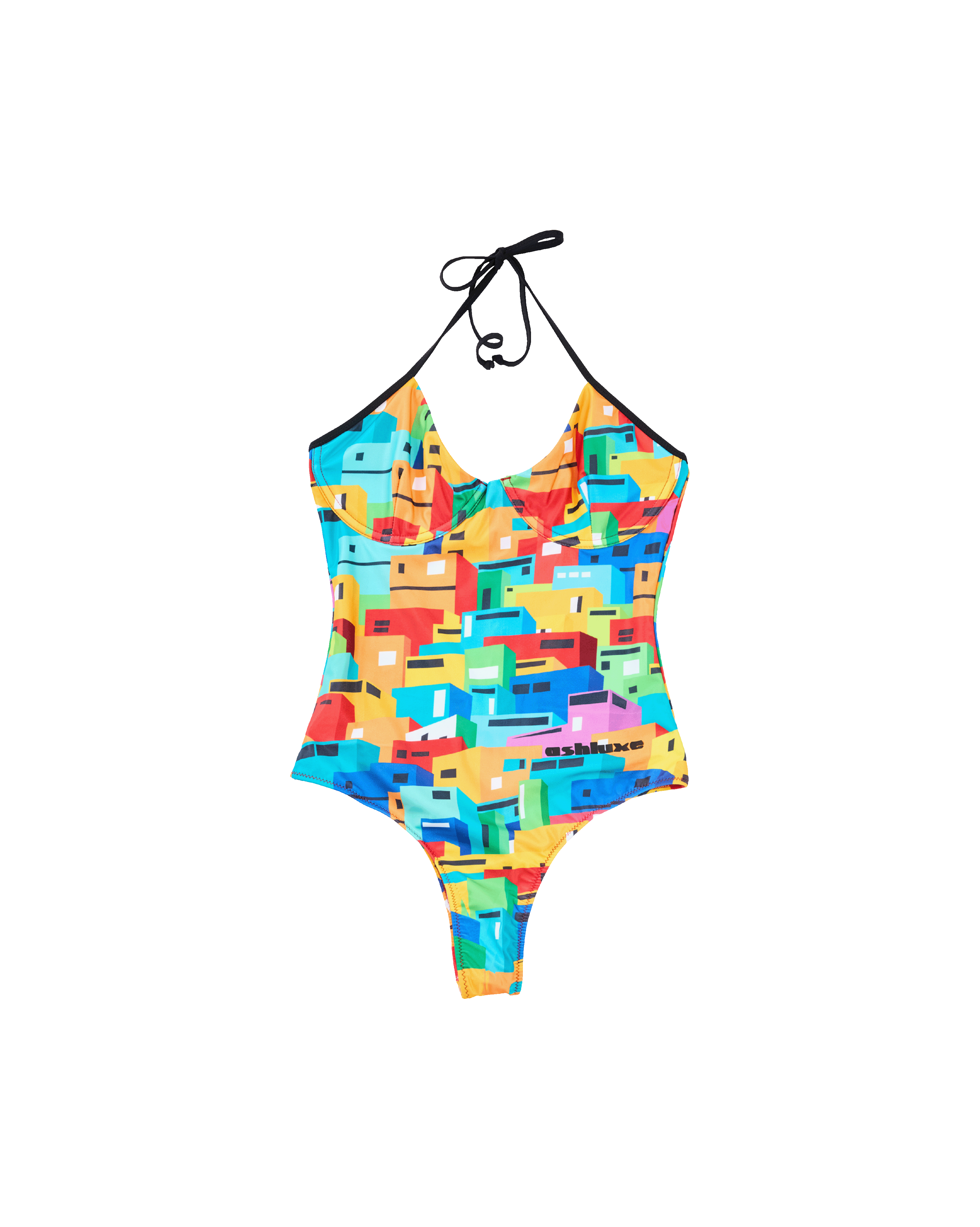 Urban Mosaic Print High Leg Swimsuit Multi – ASHLUXE