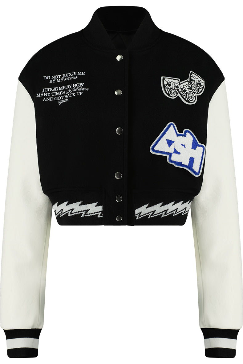 Ashluxe Female Varsity Jacket Black White – ASHLUXE